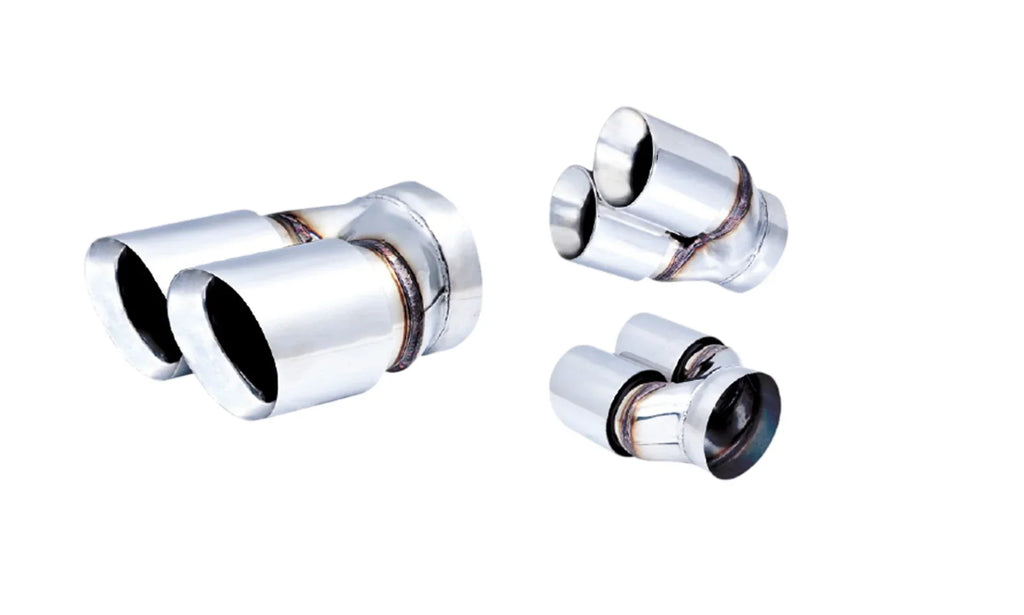 2.5" Inch Inlet Twin 3.5" Inch Round Angle-Cut Tip (Single In, Twin Ou ...