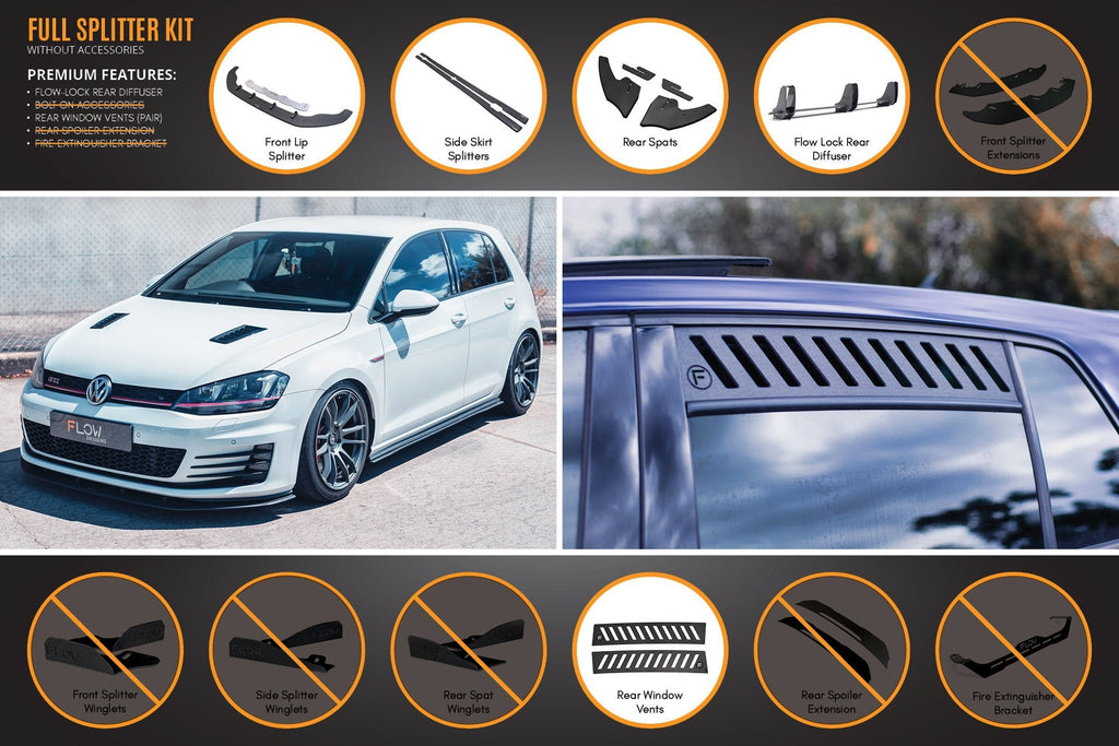 Volkswagen Golf (2012-2020) GTI Full Lip Splitter Set with Flow-Lock R ...